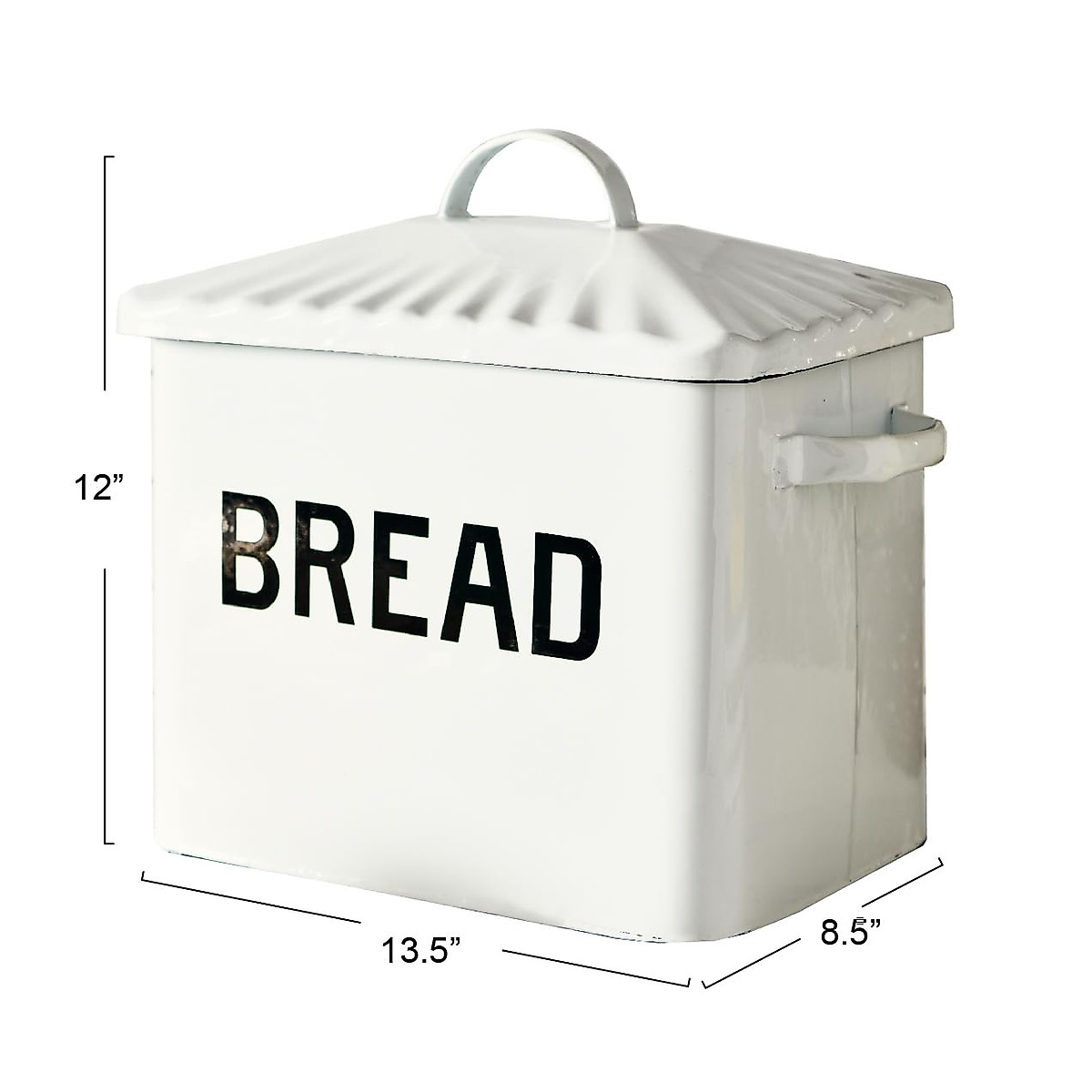 Creative Co-Op Farmhouse Enameled Metal Bread Box with "Bread" Message, White