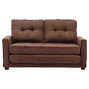 Sleeper Loveseat Pull Out Bed Convertible Sofa Bed with Side Pocket Modern Upholstered Small Sectional Sleeper Sofa Pull Out Couch for Living Room Office, 59.4", Brown