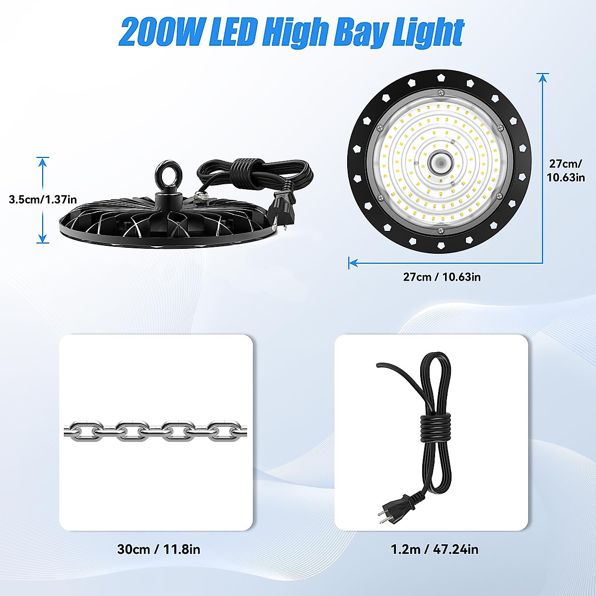 loyal 6 Packs 200W UFO LED High Bay Light, 20000LM LED High Bay Shop Light, 6000K Daylight LED Bay Light with 1.2M Cable US Plug, Commercial High Bay Lighting for Warehouse Workshop Garage Factory