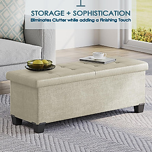 STORAGEBUD SB-STRGBNCH-43IN-WHT-FBRC lidded-Home-Storage-Bins, 43 Inch, Ivory Fabric