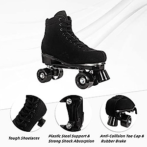 Roller Skates for Women with Suede High-top Double Row Rollerskates, Unisex-Adult Derby Skate for Beginner,Fast Braking Rink Skates