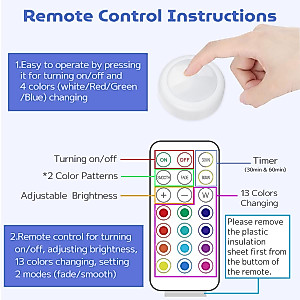 LED Puck Lights, Battery Operated Under Cabinet Light, RGB Color Changing Night Lights with Timer, Dimmable Push Light for Bathroom Kitchen Bedroom, 6 Pack