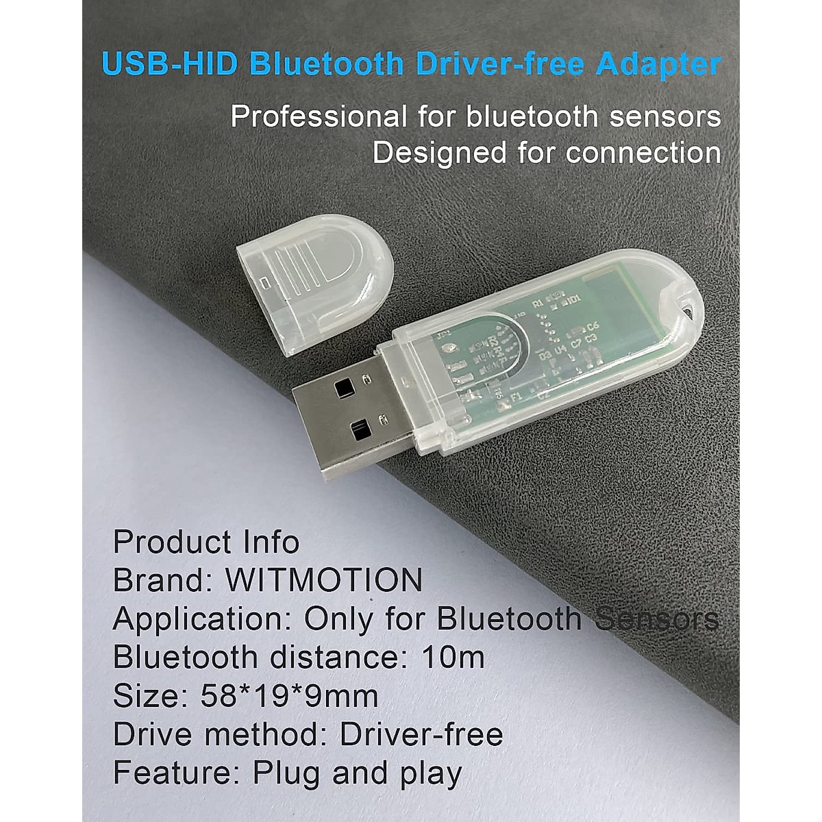 WitMotion USB-HID Wireless Bluetooth 2.0 Adapter, HID Tech, BT-02 Chip【CH340 Driver, Anti-Dust, Small-in-size, Plug & Play】Bluetooth Dongle for WITMOTION Bluetooth 2.0 Sensors (BWT61/BWT61CL/BWT901CL)