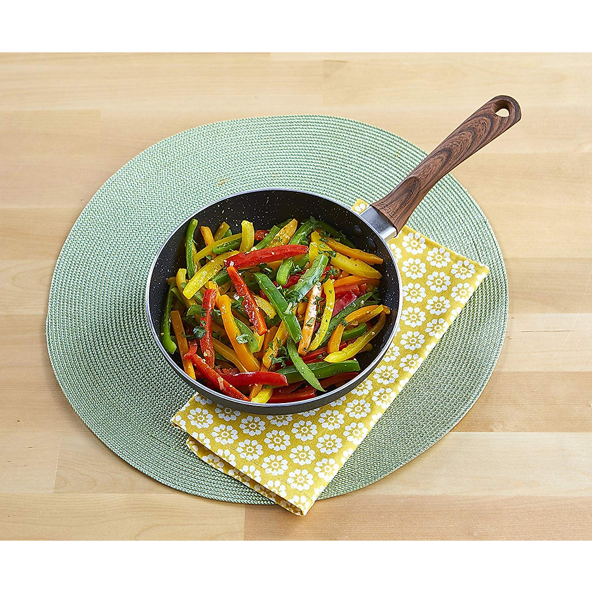 IMUSA USA 9.5" Black Stone Nonstick Fry Pan with Woodlook Handle and Speckled Nonstick Interior