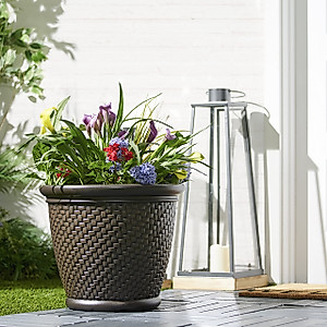 Suncast 1807J4 TRV174255 18" x 16.5" Resin Planter-Lightweight Contemporary Flower Po, Dark Brown