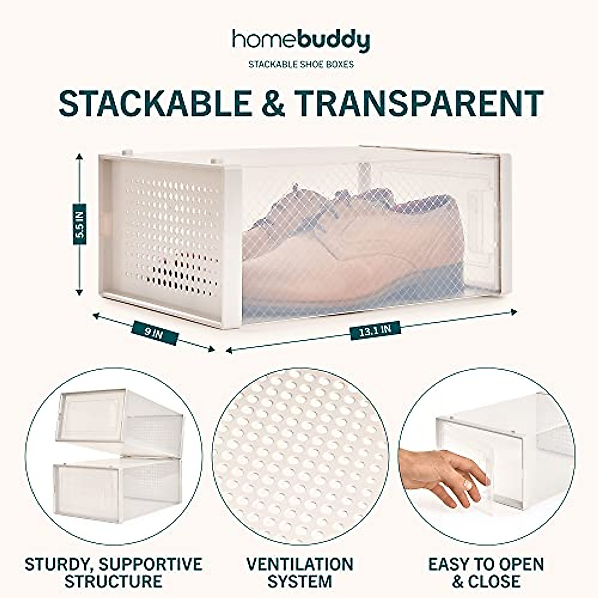 HomeBuddy Shoe Organizer for Closet - 12 Pack Shoe Boxes Clear Plastic Stackable Bins, Clear Shoe Boxes Stackable with Lids, Sneakers Storage Case, Zapateras Organizer for Shoes, Closet Shoe Organizer