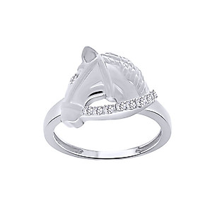 AFFY White Natural Diamond Horse Ring in 10k White Gold (0.1 Cttw)