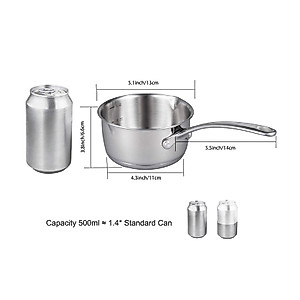 IMEEA Butter Melting Pot Butter Warmer 18/10 Tri-Ply Stainless Steel Saucepan with Dual Pour Spouts, 0.5-Quart, Silver
