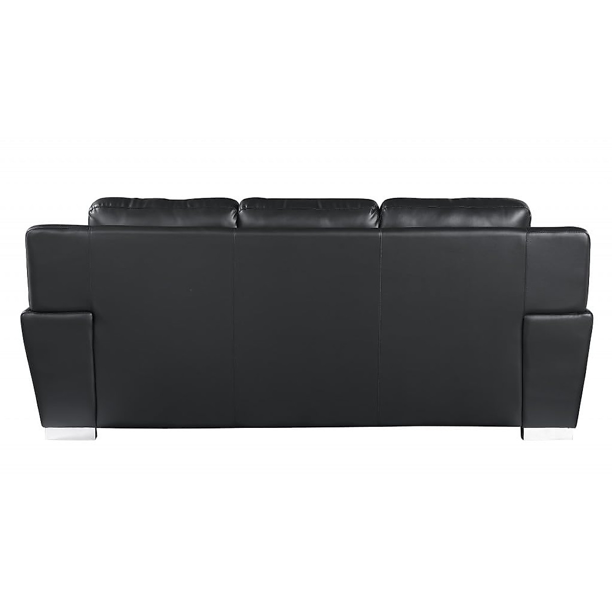 HomeRoots 85" Black Leather Sofa with Silver Legs