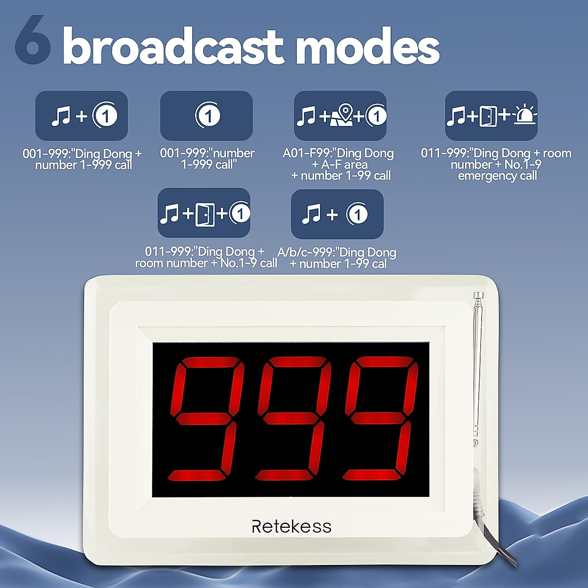 Retekess T114 Caregiver Pager,Wireless Calling System,15 Level Volume,10 Waterproof Alert Call Buttons for Clinic,Hospital,Nurses Station