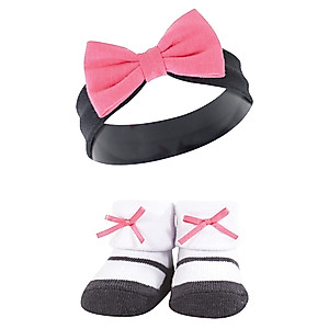Hudson Baby Infant Girl Headband and Socks Giftset, Pink Charcoal, One Size