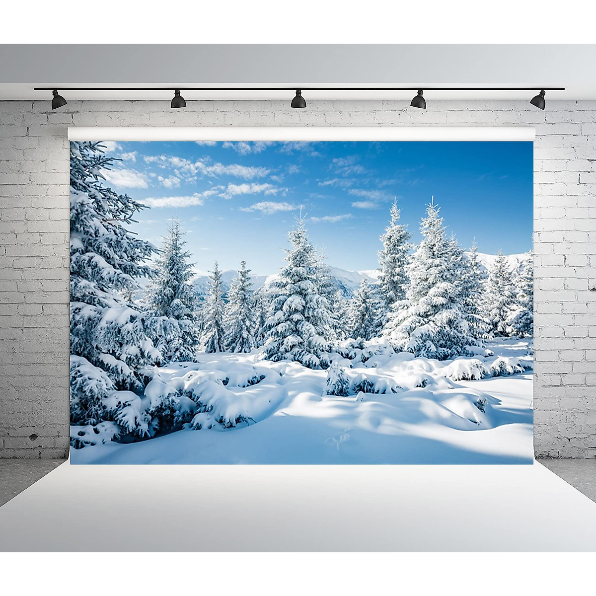 BELECO 7x5ft Fabric Winter Snow Forest Backdrop White Xmas Trees Wintry Scene Alps Photography Background for Christmas New Year Event Party Decorations Banner Holiday Photo Background Photo Props