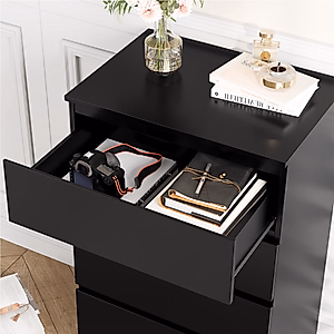 FOTOSOK Black Dresser, 5 Drawer Dresser Tall Black Dresser with Large Storage Space, Modern Storage Chest of Drawers, 23.6L x 17.6W x 39.1H Inch Storage Organizer Cabinet for Home, Black