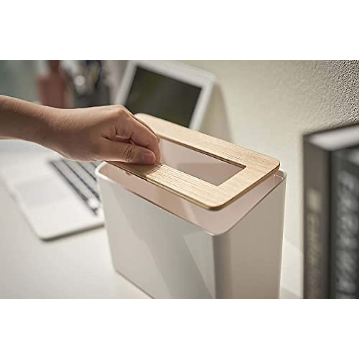 Yamazaki Countertop Waste Bin Home Table Top Plastic | Trash Can, One Size, Walnut