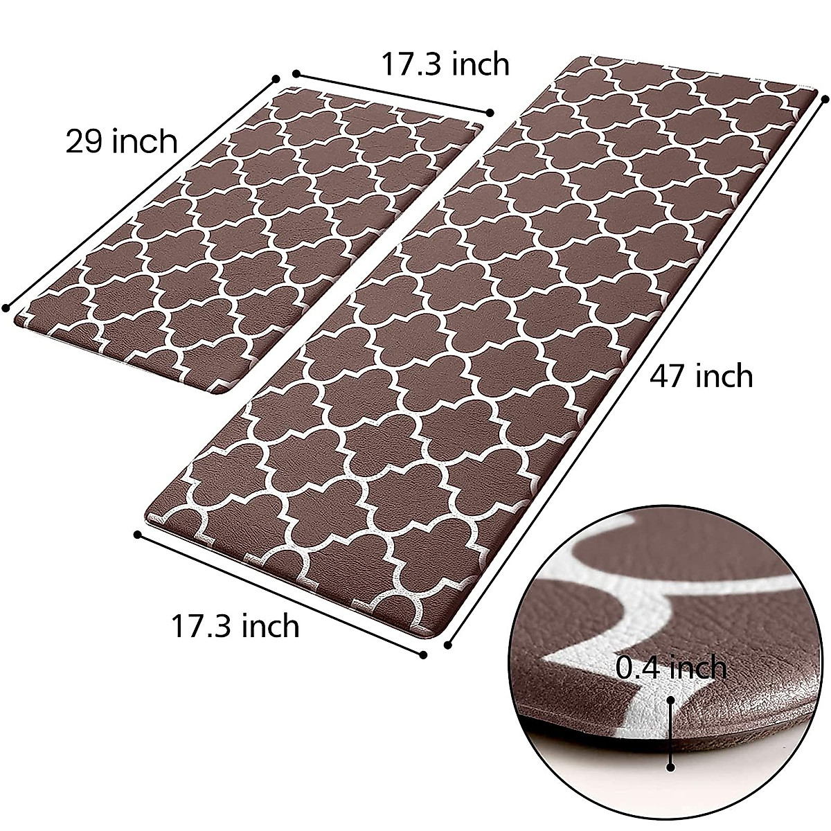 KMAT Kitchen Mat [2 PCS] Cushioned Anti-Fatigue Kitchen Mats and Rugs, Waterproof Non-Slip Kitchen Rug Heavy Duty PVC Ergonomic Comfort Standing Foam Mat for Floor Home, Sink, Laundry,Brown