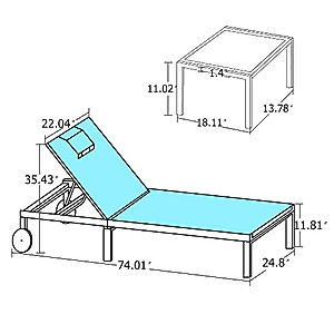PURPLE LEAF Outdoor Tanning Lounge Chair Set with Face Hole Aluminum Adjustable Chairs Wheels Pillows and Table for Poolside Beach Patio Reclining Sunbathing Lounger Blue