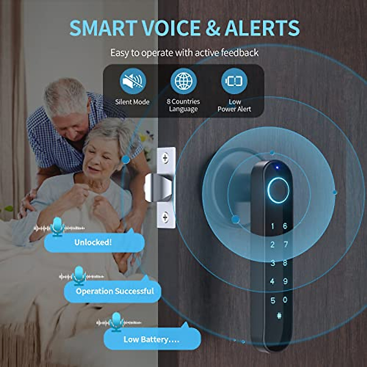 Smart keyless Entry Door Lock - ENOKER 5 in 1 Fingerprint Door Knob Lock with APP/IC Key Cards/Passcode/Backup Keys/ 100 Fingerprints with Keypad Handle for Home Hotel Office Apartment Bedroom