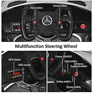 Costzon Ride On Car, 12V Licensed Mercedes Benz AMG Electric Vehicle w/Remote Control, Opening Doors, Head/Rear Lights, Swing Function, MP3 USB TF Input, Horn, High/Low Speed for Kids (Silver)