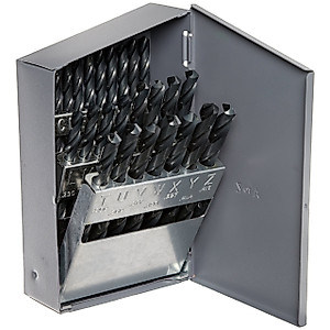 Chicago Latrobe 57718 150 Series High-Speed Steel Jobber Length Drill Bit Set with Metal Case, Black Oxide Finish, 118 Degree Conventional Point, Letter Size, 26-piece, A - Z
