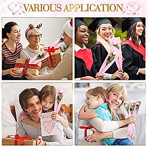 Set of 400 Flower Packaging Kit 200 Pcs Single Rose Sleeves Bulk Flower Wrapping Paper Bouquet Bags 200 Pcs Plastic Flower Water Tubes for Mothers Day Wedding Birthday (Pink)