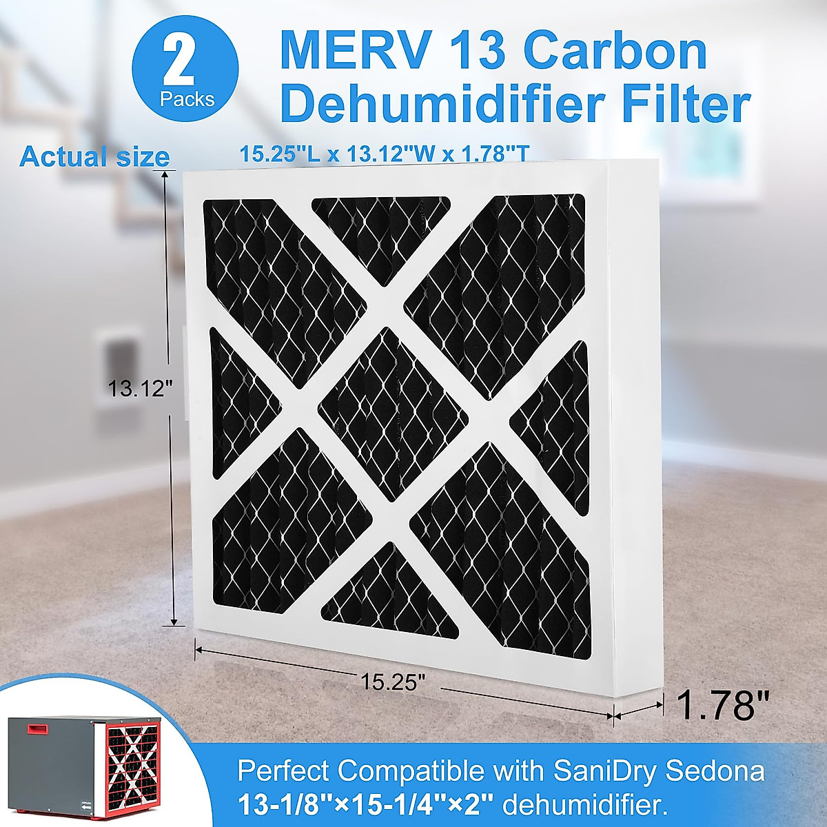 2 Packs PN07126 MERV 13 Carbon Dehumidifier Filter Compatible With Sanidry Sedona Dehumidifier Filter pn07126 Replacement for Sanidry Dehumidifier Filters pn07126