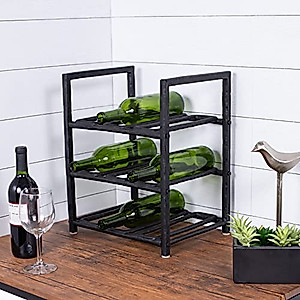 BIRDROCK HOME Wine Rack - Free Standing Stand - Forged Aluminum Metal - Kitchen Countertop - Black - Vertical Shelf Storage Cabinet - Holder (9 Bottle)