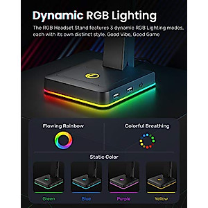 IFYOO RGB Gaming Headset Stand with 2 USB Ports, Game Headphone Mount for PC, Xbox One, PS4, Switch, Earphone Holder Hanger, Great for Gaming Stations, Fancy Desk Gamer Accessories, Black