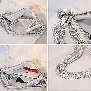 Women Dinner Party Rhinestone Slouchy Shoulder bag Evening Handbag Luxury Clutch Crystal Diamonds Bling Wedding Purse (Silver Rhinestone)