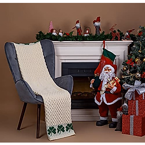 SAOL Irish Shamrock Aran Throw Blanket -100% Merino Wool - Honeycomb Pattern - Natural / 40'' x 60''/100 cm x150 cm