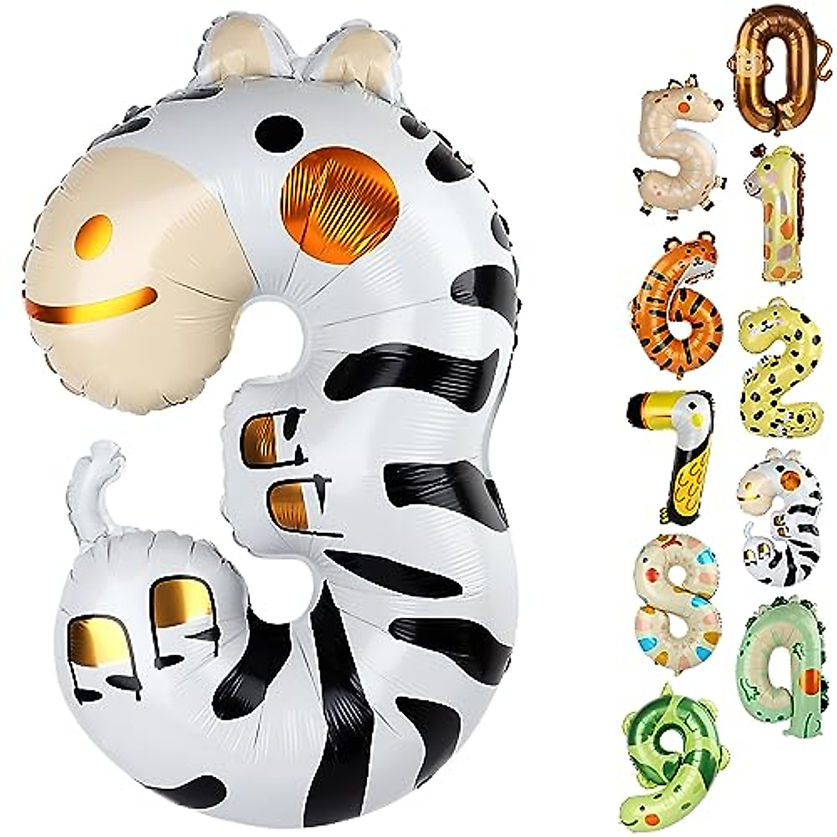 40 inch Number Balloons, Cartoon Zebra Balloon, Number 3 Balloon, Perfect Large Balloon for Fun 3rd 13 30 Birthday Decorations