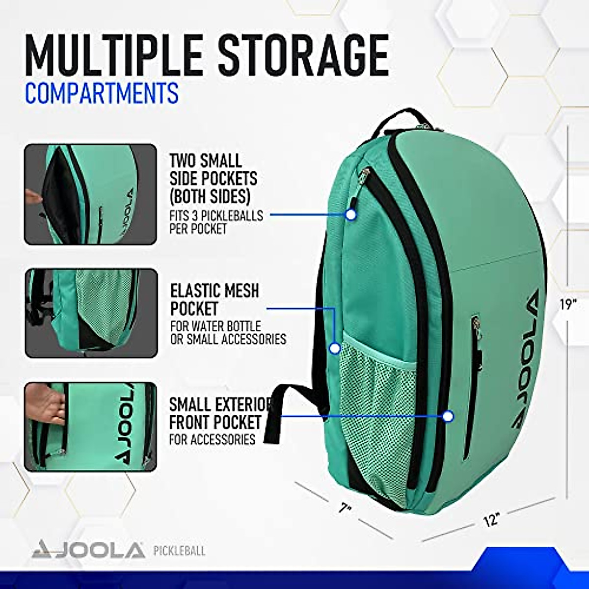 JOOLA Vision II Pickleball Bag - Teal Backpack Holds 8 Pickleball Paddles Plus Side Pockets For Pickleball Balls - Separate Ventilated Compartment for Shoes, Interior & Exterior Accessory Pockets