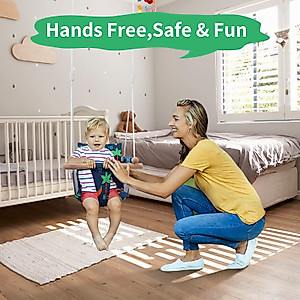 Pellor Wooden Baby Swing Seat with Backrest and Safety Harness,Adjustable Handmade Swing Seat for Baby and Children Indoor & Outdoors (Blue)