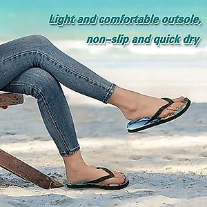 Poeticcity Mixed Blue, Grey, Golden Alcohol Ink Abstract Marble Texture Beach Flip Flops, Casual Comfort Thong Sandals for Indoor Outdoor, Home Slippers Hotel Spa Bedroom Travel for Men Women L Size