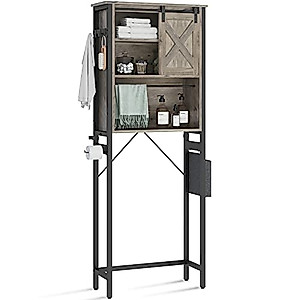 Itaar Over The Toilet Storage Cabinet, Farmhouse Bathroom Storage, 4-Tier Bathroom Shelves, Over Toilet Bathroom Organizer with Storage Bag and Hooks, Grey