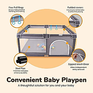 Baby Playpen for Babies and Toddlers, 50 x 50 inch Baby Play Yards, Kids Play Pen for Indoor & Outdoor, Large Baby Playpen, Portable Toddler Play Yard with Carrying Bag, Anti-Slip Base, Li'l Pengyu