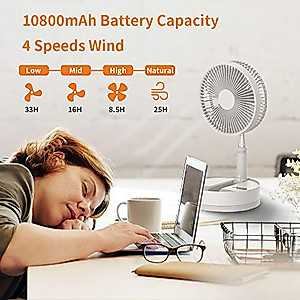 AIHANCH Portable Standing Fan, Foldable 10800mAh Rechargeable Battery Operated Fan, 4 Speeds Height Adjustable Oscillating Floor Fan for Bedroom with Remote Timer Night Light for Home Outdoor Camping