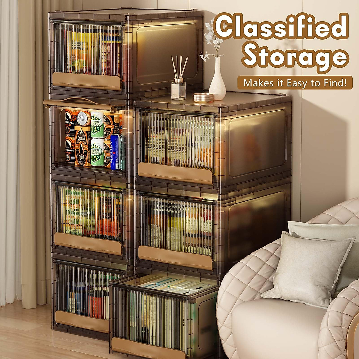 Maricruz Stackable Storage Bins With Lids,Storage Bins With Front Doors,Transparent Storage Cabinet,Stackable Closet Organizers Perfect For Home, Office,Dorm Room(4 Pack,Clear, 8gal)