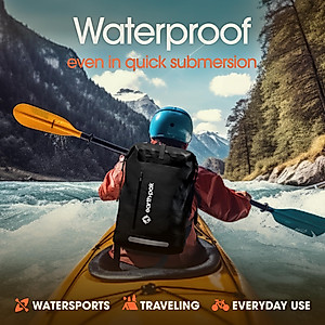 Earth Pak Waterproof Backpack - Heavy Duty Hiking Backpack - Roll-Top Closure - Waterproof Bag - Cushioned Dry Bags Waterproof w/ IPX8 Waterproof Phone Case - Wet Bag for Hiking, Kayak(Black, 35L)