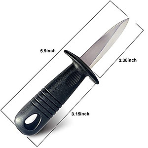 Oyster Knives with Grey Cut Resistant Gloves Set, Oyster Shucking Knife with Black Plastic Non-Slip Handle, Opener Kit Tools for Oyster Clam Shellfish Seafood