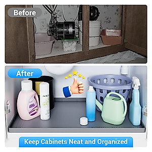 Under Sink Mat, 28'' x 22'' Silicone Under Sink Liner, Waterproof Shelf Liner with Drain Hole, Kitchen Bathroom Cabinet Mats (Grey)