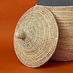 Senegal Jumbo Solid White Color Hand Woven Grass Basket with Hooded Lid