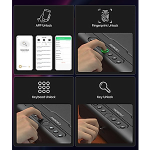 PINEWORLD Biometric Gun Safe, Smart Handgun Safe, 4-Quick Access Pistols Safe With Fingerprint/Key/Passcode/APP For Belongings, Gun Lock Box For Nightstand, Car, Home with Light/Full Voice Prompt