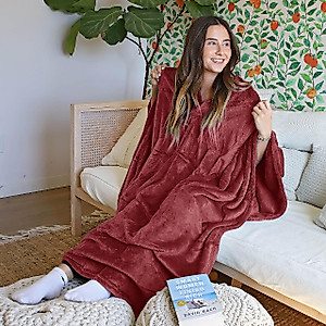 Poncho Blanket Comfy Plush Fleece Wearable Blanket for Adult Women Men Kids Throw Wrap Cover Indoors or Outdoors, 55''x 80'' Wine