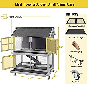 Aivituvin Rabbit Hutch Outdoor Large, Rabbit Cage Indoor Bunny Hutch Bunny Cage with Wheels -Upgrade Removable Wire Rack