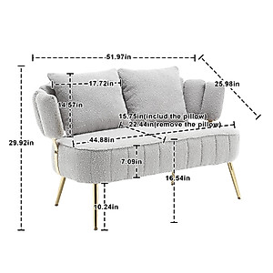 Gsxiyosen Modern Polyester Loveseat Couch, Small Futon Sofa with Gold Metal Legs, 2-Seater Upholstered Mini Sofa for Living Room, Bedroom, Office, Balcony, Studio Apartment (Gray)
