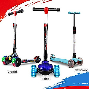 YHR Toddler Scooter with 3 Wheel Extra-Wide PU LED Flashing Wheels - 3 Wheel Kids Scooter Have 3 Adjustable Heights - Kick Scooter for Kids 3-8 Year Old boy & Girl