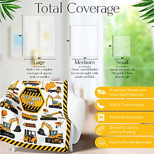 Personalized Truck Blanket - Made in USA and Shipped Next Day - Soft Fleece Construction Excavator Design for Kids & Adults, Toddler Bed or Sofa Throw (50x60 Fleece)