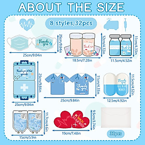 32 Sets Nurses Thank You Card with Envelopes Medical Healthcare Workers Appreciate Greeting Cards for Nurses Week Day Doctors Medical Assistants Graduation Gifts