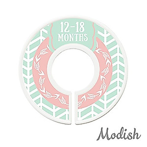 Modish Labels Baby Clothes Size Dividers, Baby Closet Organizers, Closet Size Dividers, Baby Closet Organizers, Clothes Organizer, Girl, Woodland, Arrows, Nordic, Boho, Pink, Mint (Baby)