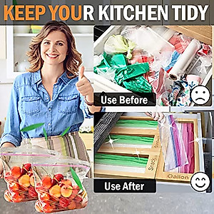 Ziplock Bag Organizer, Bamboo Ziplock Bag Organizer for Drawer, Kitchen Food Storage Bag Organizer Suitable for Gallon, Quart, Sandwich, Snack Bag, Sandwich Bag Dispenser Holders